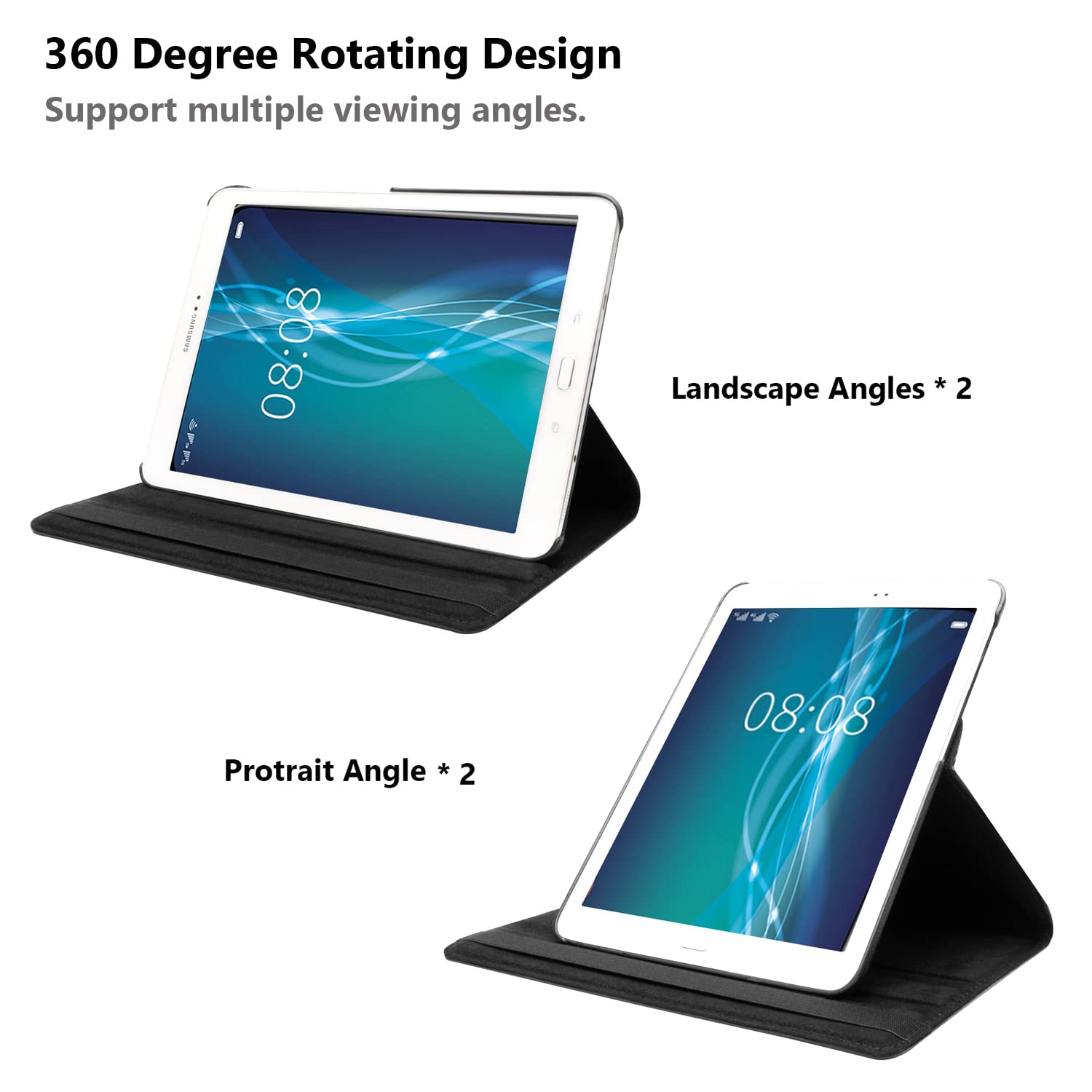 Case for Samsung Galaxy Tab A 8.0 inch 2015 (SM-T350 T351 T355 SM-P350 P355) - 360 Degree Rotating Stand Case Smart Protective Cover,with Stylus Pen,Screen Film (Black)