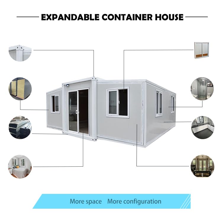 20FT Prefab Container House, 2 Bedroom, Steel Portable Villa with Bathroom, Hurricane-Proof, Waterproof & Insulated, 20ft