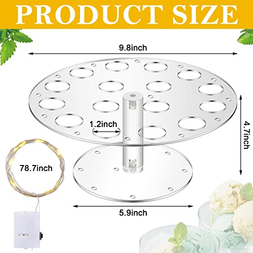 2 Pack LED Ice Cream Cone Holder with Lights 16 Holes Acrylic Ice Cream Cone Display Stand Waffle Cupcake Sugar Cone Cotton Candy Cones Display Rack for Birthday Weddings Parties Anniversaries