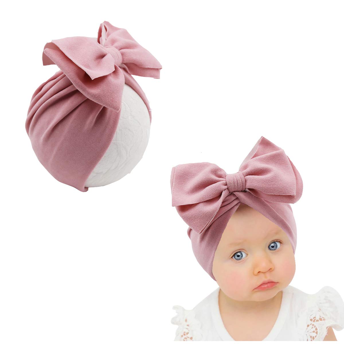 Yili Maizi Baby Turban Toddler Indian hat with Imitation Cashmere Bow Kids Set Baby Cap Ear Hat