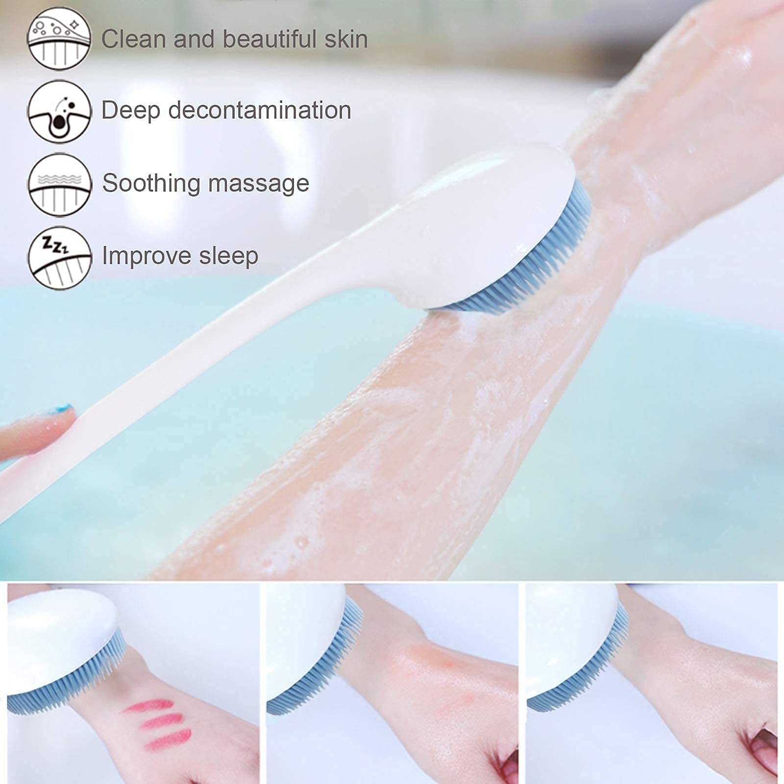 V-TOP 6 Pack Toothbrush Covers + Silcone Back Brush with Long Handle (Blue)