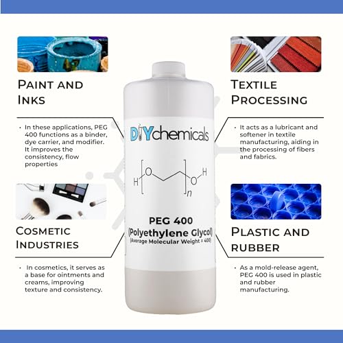 DIYChemicals Polyethylene Glycol PEG 400 for Industrial Manufacturing, Fog Machines, Antifreeze, Solvent, Humectant β Non-Toxic, Odorless, Bulk - 1 Quart