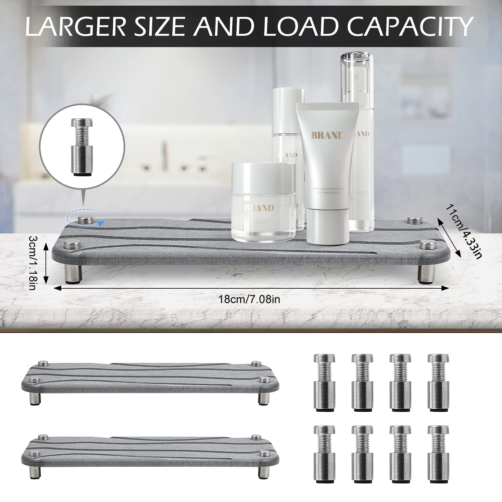 2 Pack Instant Dry Sink Organizer for Bathroom & Kitchen,Spaceaid,Diatomaceous Pedestal Stand Riser with Stainless Steel Feet Protection, counter caddy(Grey)