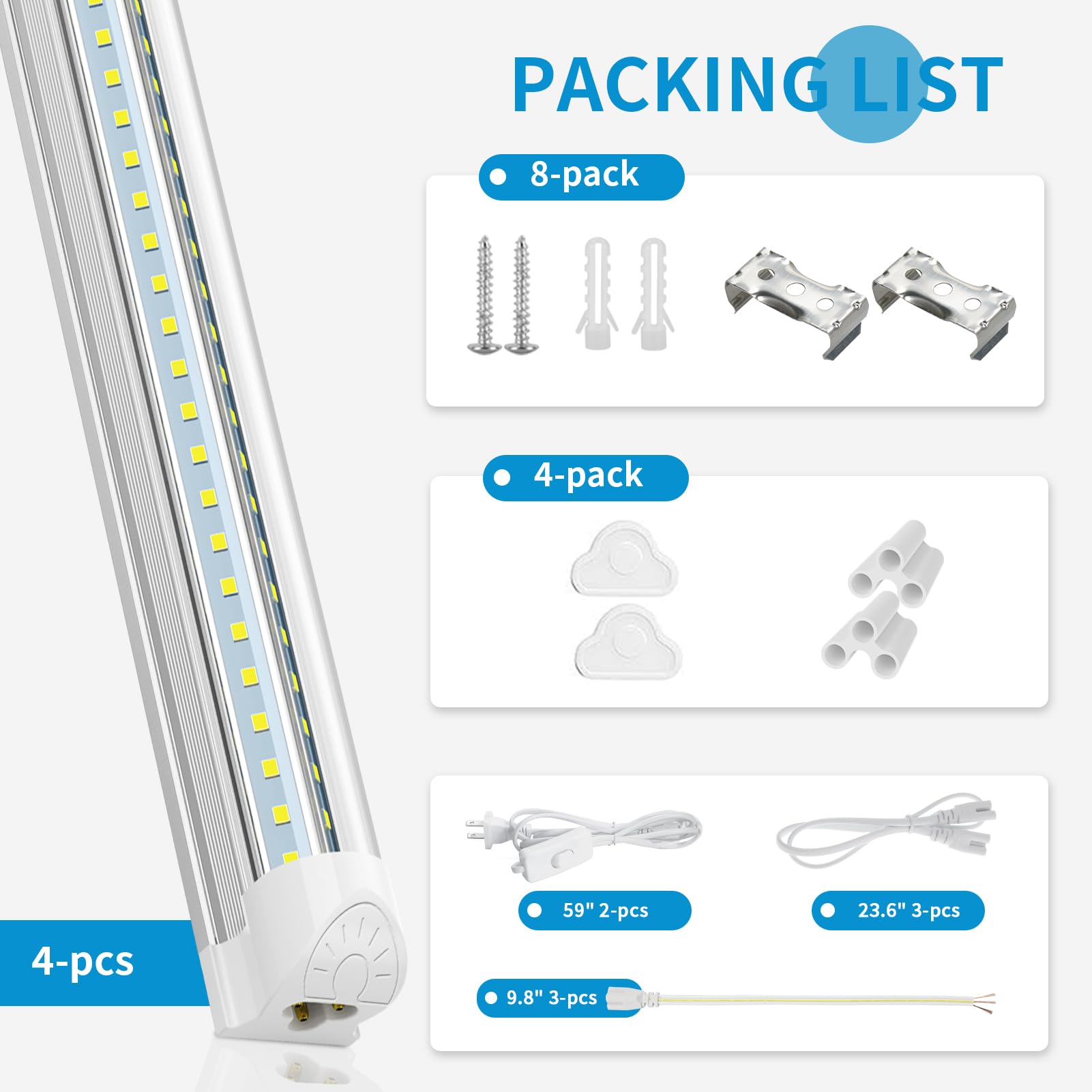 SHOPLED 4FT LED Shop Light, 40W 5500LM 5000K Daylight White, Linkable T8 LED Tube Lights 4FT, V-Shape, 4 Foot LED Shop Lights for Garage, 4 Pack