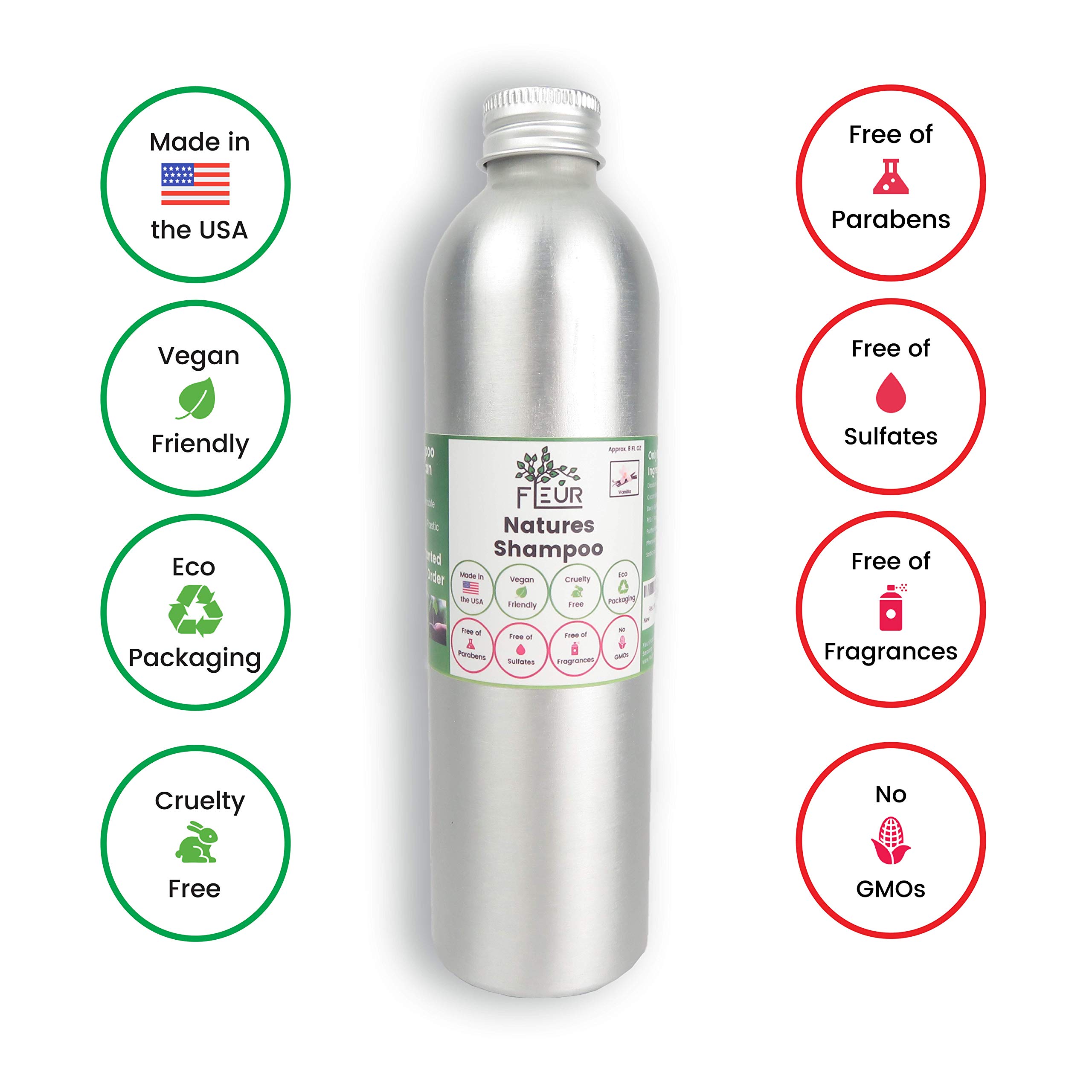 All Natural Eco Friendly Shampoo for Men, Women, & Kids - Sulfate Free, Vegan Friendly, Daily Shampoo - 8.0 oz