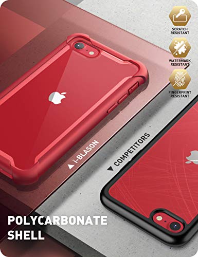 i-Blason Ares for iPhone SE Case 2022 (3rd Gen), [Built-in Screen Protector] Dual Layer Rugged Clear Bumper Case for iPhone SE 2022/ iPhone SE 2020/ iPhone 8/ iPhone 7 (Red)