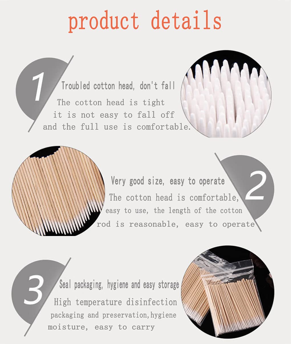 GSA 1500 Count Microblading Cotton Swab, Cotton Swabs Pointed Tip, Cotton Swabs Wood Sticks, Cotton Tipped Applicator, Tattoo Permanent Supplies, Makeup Cosmetic Applicator Sticks (15 packets)