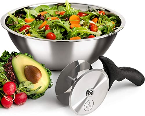 Salad Chopper Blade and Bowl – Stainless Steel Salad Cutter Bowl with Chef Grade Mezzaluna Salad Chopper – Ultra-Fast Salad Prep by Kitchen Hackables