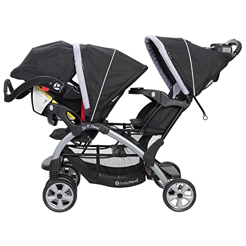 Baby Trend Sit N Stand Easy Fold Travel Double Baby Stroller and 2 Single Infant Car Seats Travel System with Safety Harnesses and Cover, Stormy