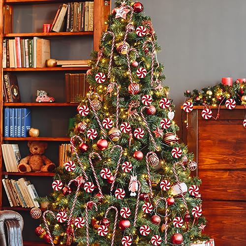 60Pcs Candy Canes Christmas Tree Decorations-Plastic Peppermint Candy Cane Ornaments for Christmas Tree Decor Candy Lollipop Craft Christmas Party Supplies