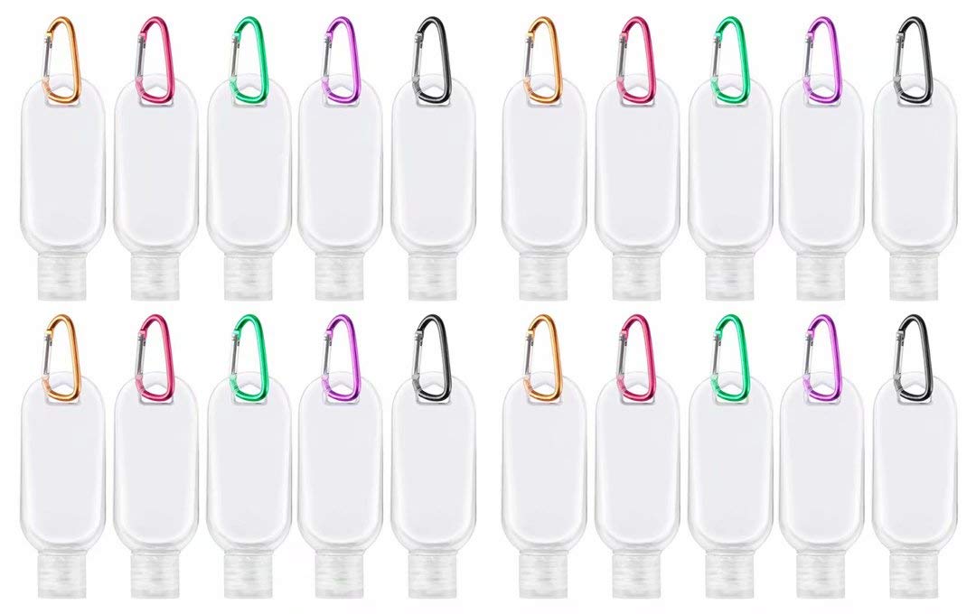 Travel Bottles with Keychain (20 Pcs), 1oz (30ml) Portable Plastic Leakproof Squeeze Bottles with Flip Cap - Empty Refillable Containers for Hand Sanitizer Shampoo Conditioner Body Wash Liquid