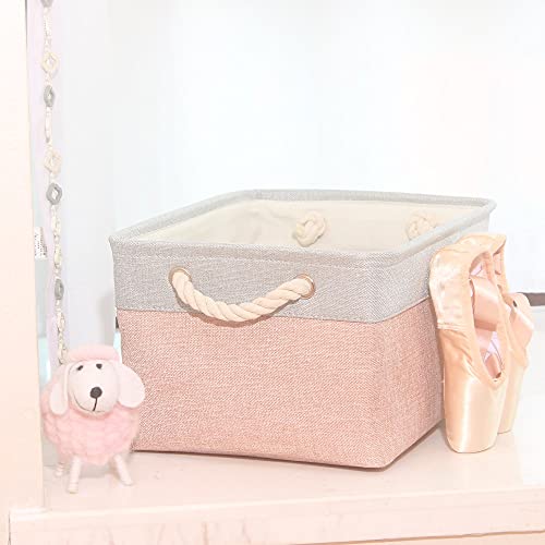 Yimi's Dream Foldable Storage Basket, [3-Pack] Storage Bin for Gifts Empty, Fabric Storage Baskets for Shelves with Handles, Pink Storage Bins for Organization (GlacierGrey & Pink, 15Lx11Wx8H inch)