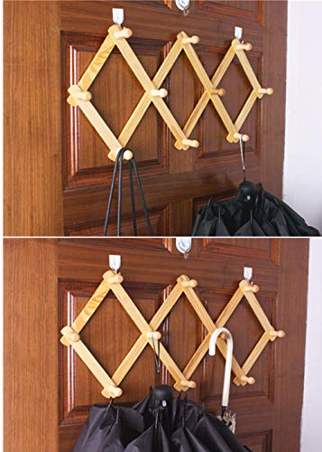 2 Pack10 Hook Coat Hooks, Wooden Expanding Accordion Style Wall Mounted Hook,Wooden Pegs Folding Wall Hanger Stand for Cap,Belt,Umbrella,Coffee Mug,Keys, Home Organization Storage Rack, Storage Holder
