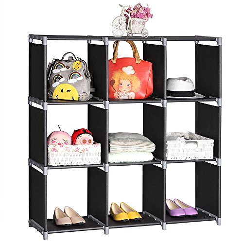 Cube Storage,Closet Organizer Shelves Plastic Storage Cube Organizer DIY Closet Organizer Storage Cabinet Book Shelf Shelving for Bedroom Living Room Office (Black, 3 Tiers 9 Compartments)