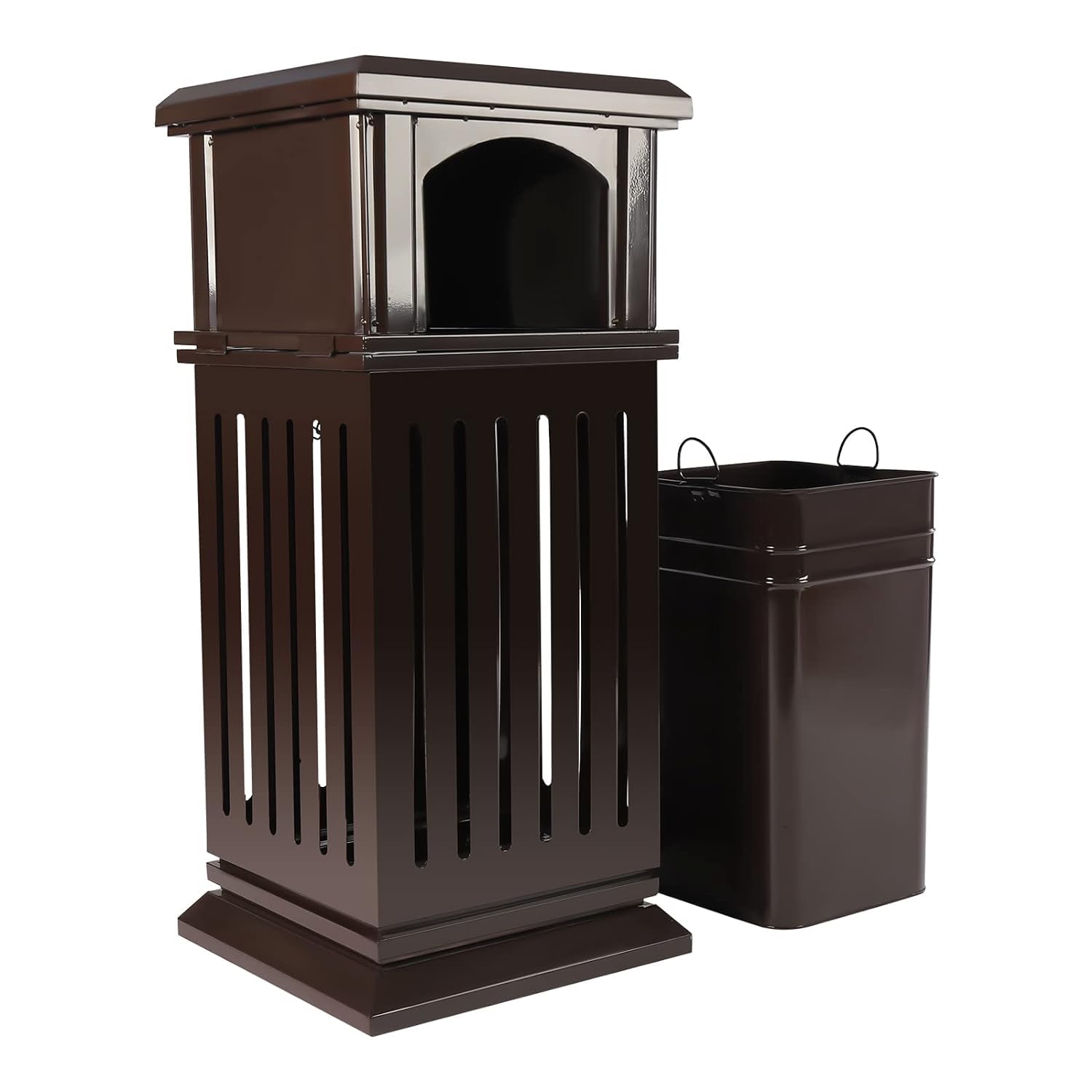 40L Outdoor Trash Can Commercial Garbage Enclosure with Locking Lid, Installation-Free, Galvanized Sheet (Black) 35.4 x 15.7 x 15.7 in