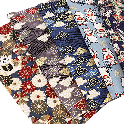 5PCS Floral Cotton Fabric Bundles 7.9 x 9.8 in Sewing Rectangular Bundle, Multi-Color Fabric Patchwork Fat Quarters Precut Fabric Scraps for Christmas DIY Quilting, 07