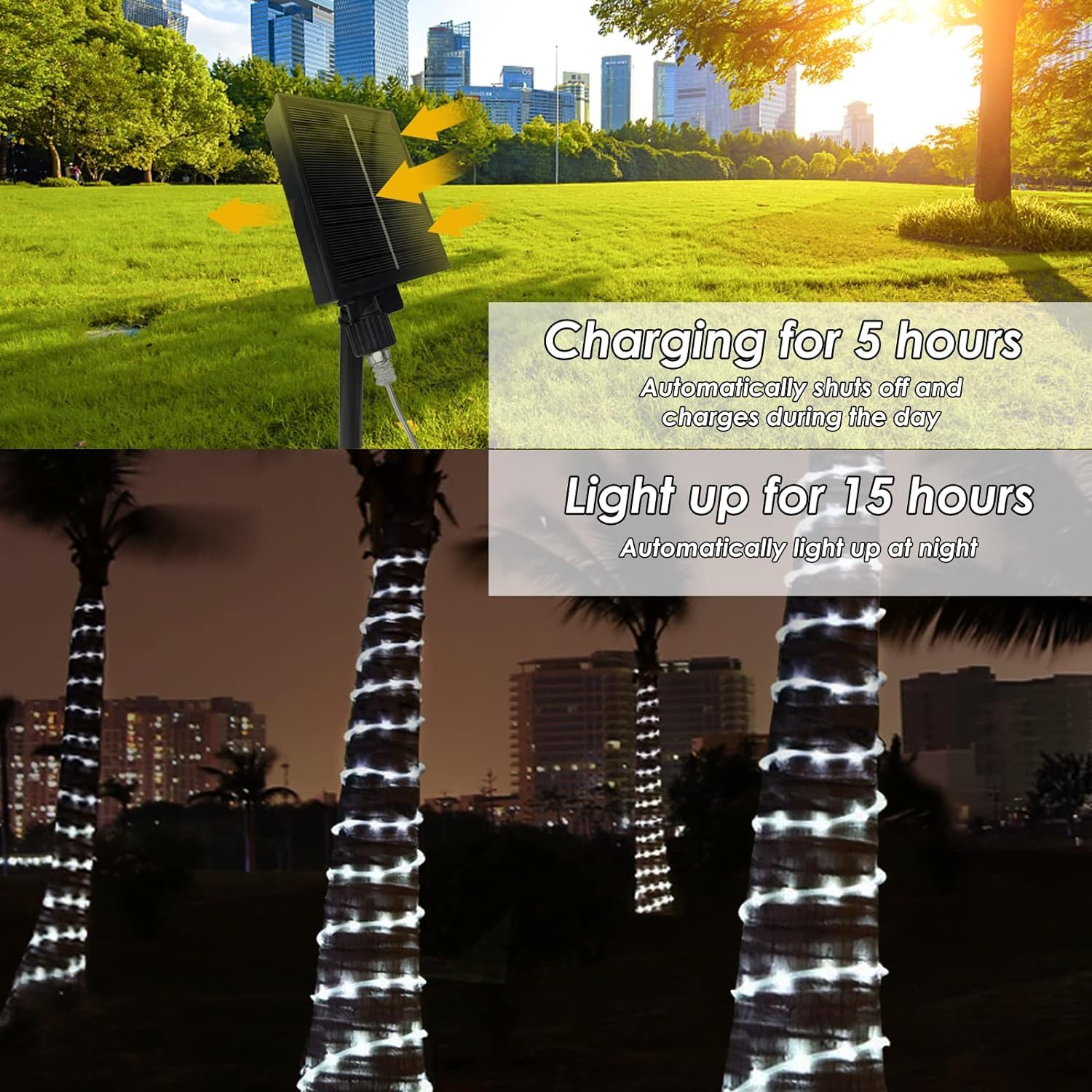 196ft 600 LED Outdoor Waterproof Rope Lights with Remote - 60m Solar Powered String Lights with Timer for Garden, Deck, Patio, Pool, Yard Decor