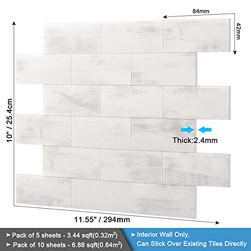 BeNice Stick on Subway Tiles Peel and Stick Backsplash, Adhesive Wall Tiles Peel and Stick Imitaiton Marble Tiles Stickers(5sheets,Rustic Gray)