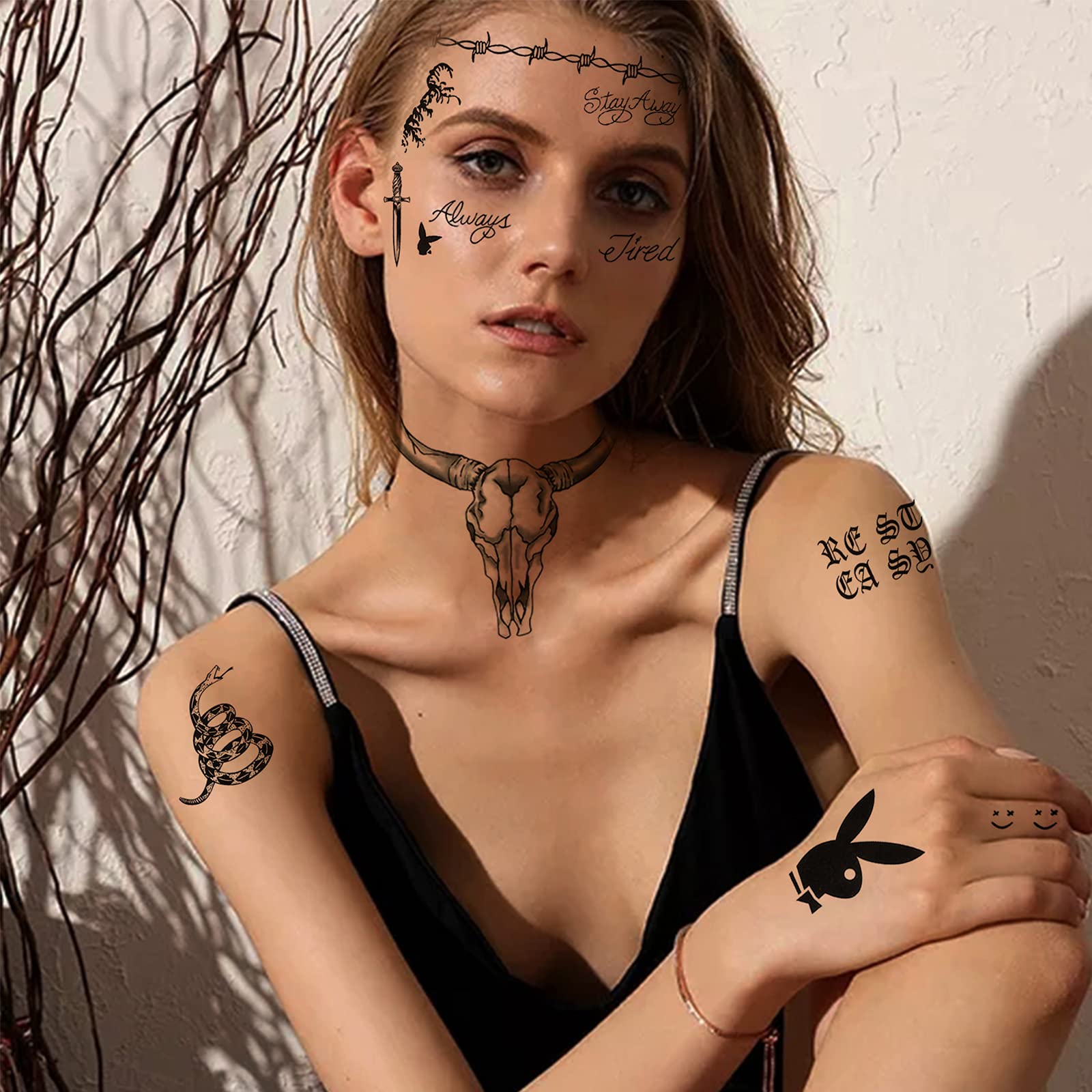 12 Sheet Halloween Temporary Face Tattoos Set - Costume Accessories for Women and Men