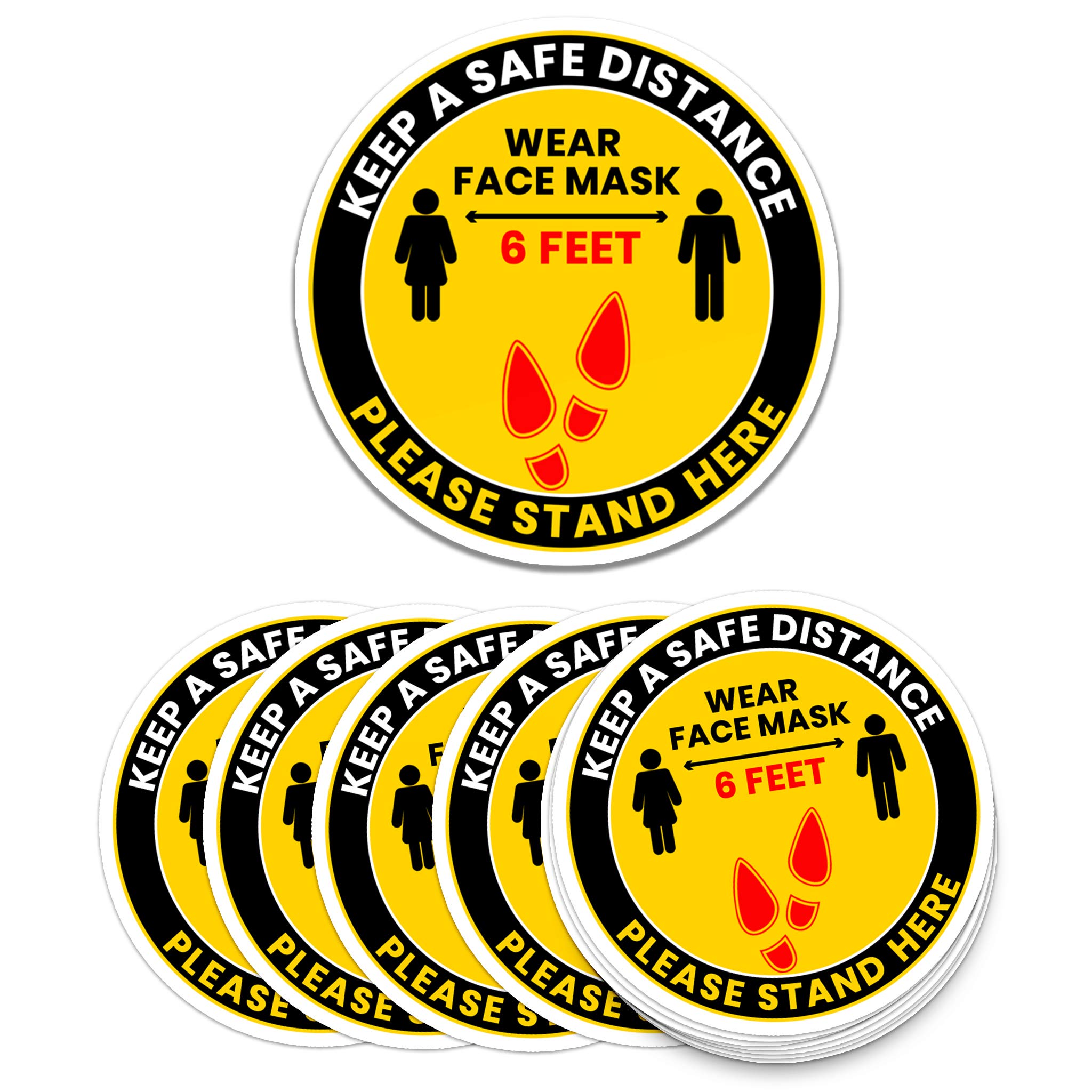 Design Skinz Social Distancing Floor Decal V1 - Pressure Sensitive Removable Anti-Slip Safety Stand Stickers 6 Feet Sign Marker for Carpet or Hard Floors -10” (Single Piece)