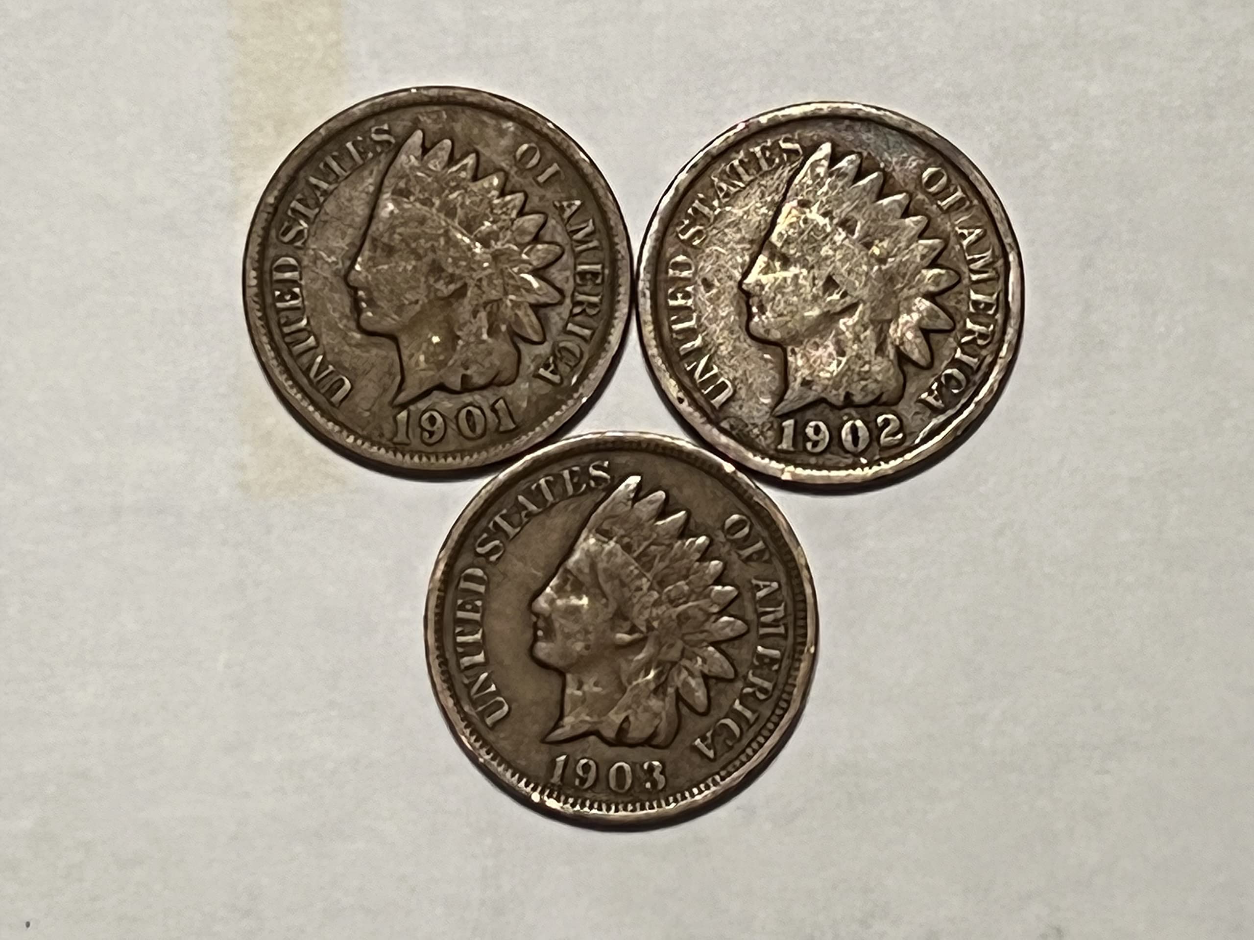1901 P 1902 1903 Indian Head Pennys Three Consecutive Years All Good or Better Penny Seller Good+