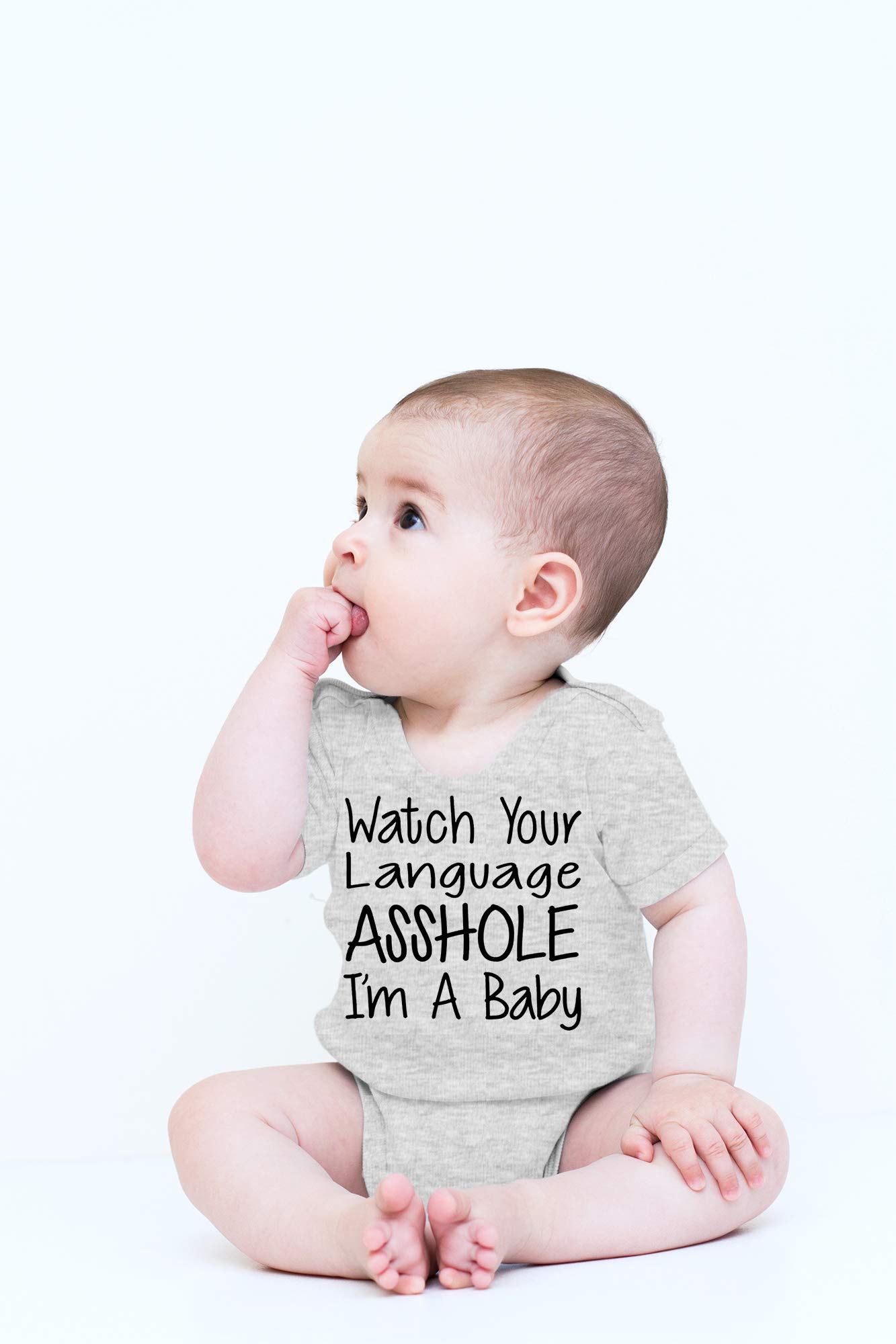 CBTwear Watch Your Language I’m a Baby - Baby Bodysuit Adorable Romper Clothing Cute Boy Girl Unisex (6 Months, Heather Grey)