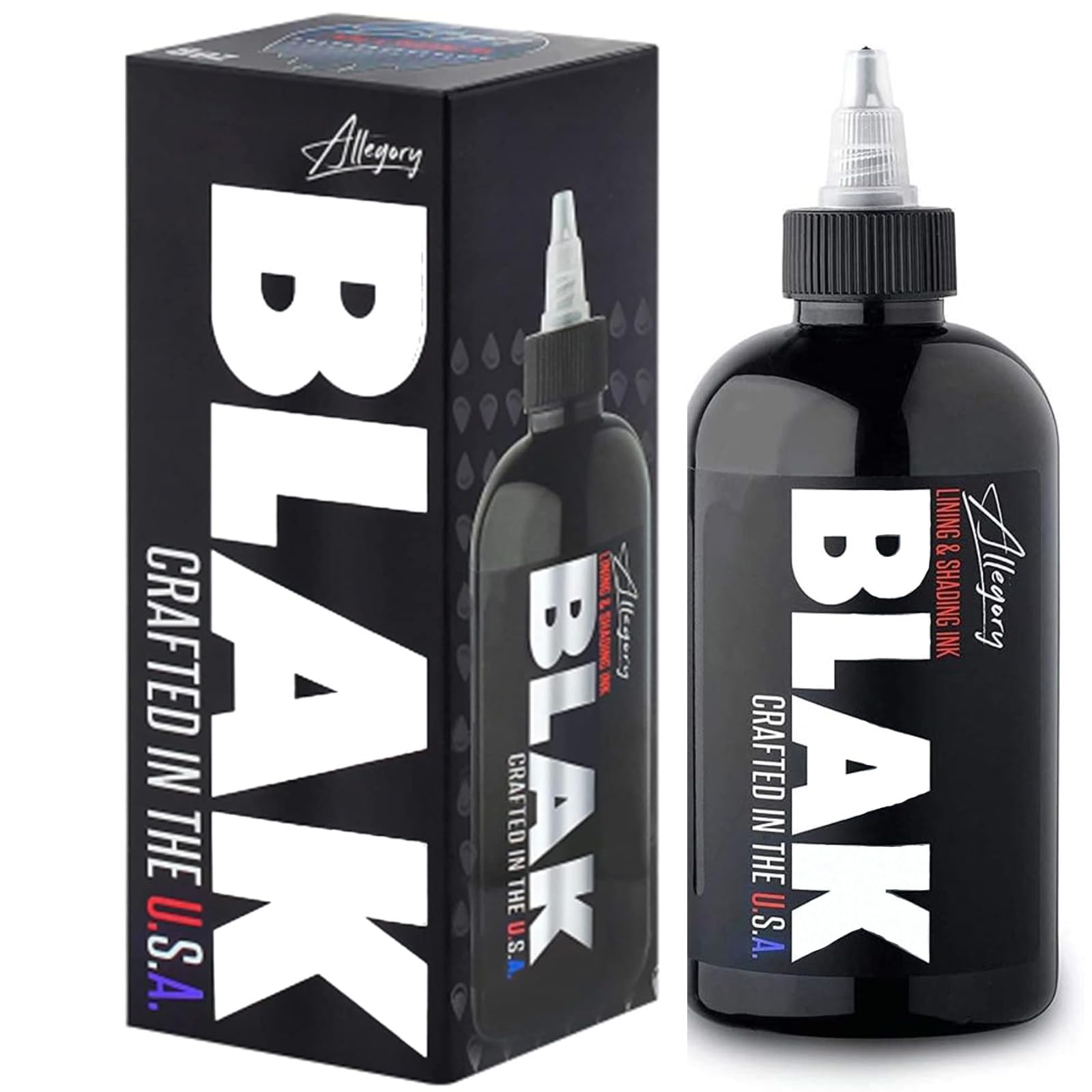 Allegory Tattoo Ink β Blak, Premium Black Tattoo Ink, Perfect for Lining and Shading, Smooth, Consistent Pigment, Vegan Friendly Tattoo Color, Organic Ink, Crafted in The USA, 8 oz