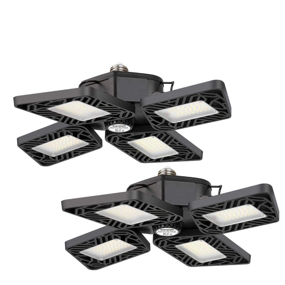 120W LED Garage Lights,12000 Lumens Super Bright Garage Ceiling Lights with 4 Adjustable Panels, Easy-Installation 6000K Deformable Bay Lights for Basement, Workshop, Barn, Warehouse(2 Pack)