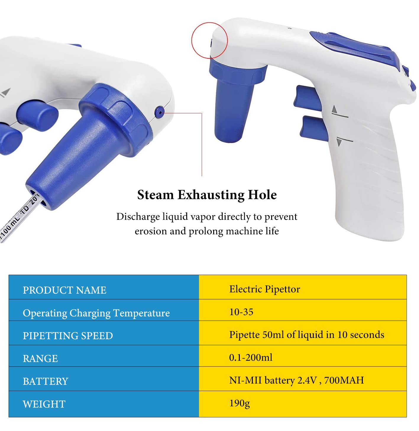 CGOLDENWALL Electric Pipettor Large Volume Automatic Motorized Pipette Filler Portable Pipette Controller for Biology Chemical Lab Speed Adjustable High Accuracy 0.1-200ML
