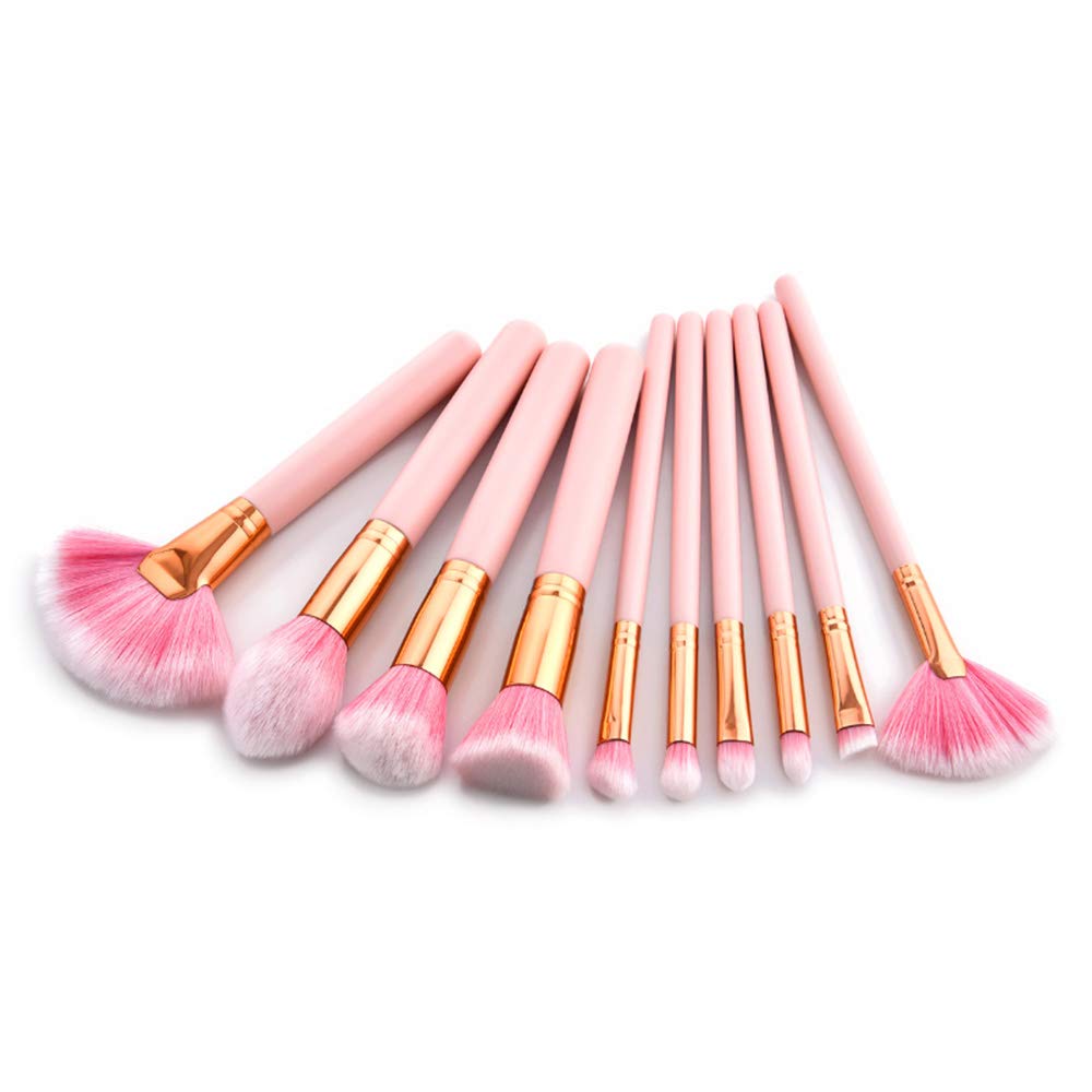 ARALOR Makeup Brushes Set 10 pcs Pink Wood Handle Soft Nylon Bristles Kabuki Makeup Brush Cosmetic Brushes Eyeshadow Eyeliner Blush Brushes