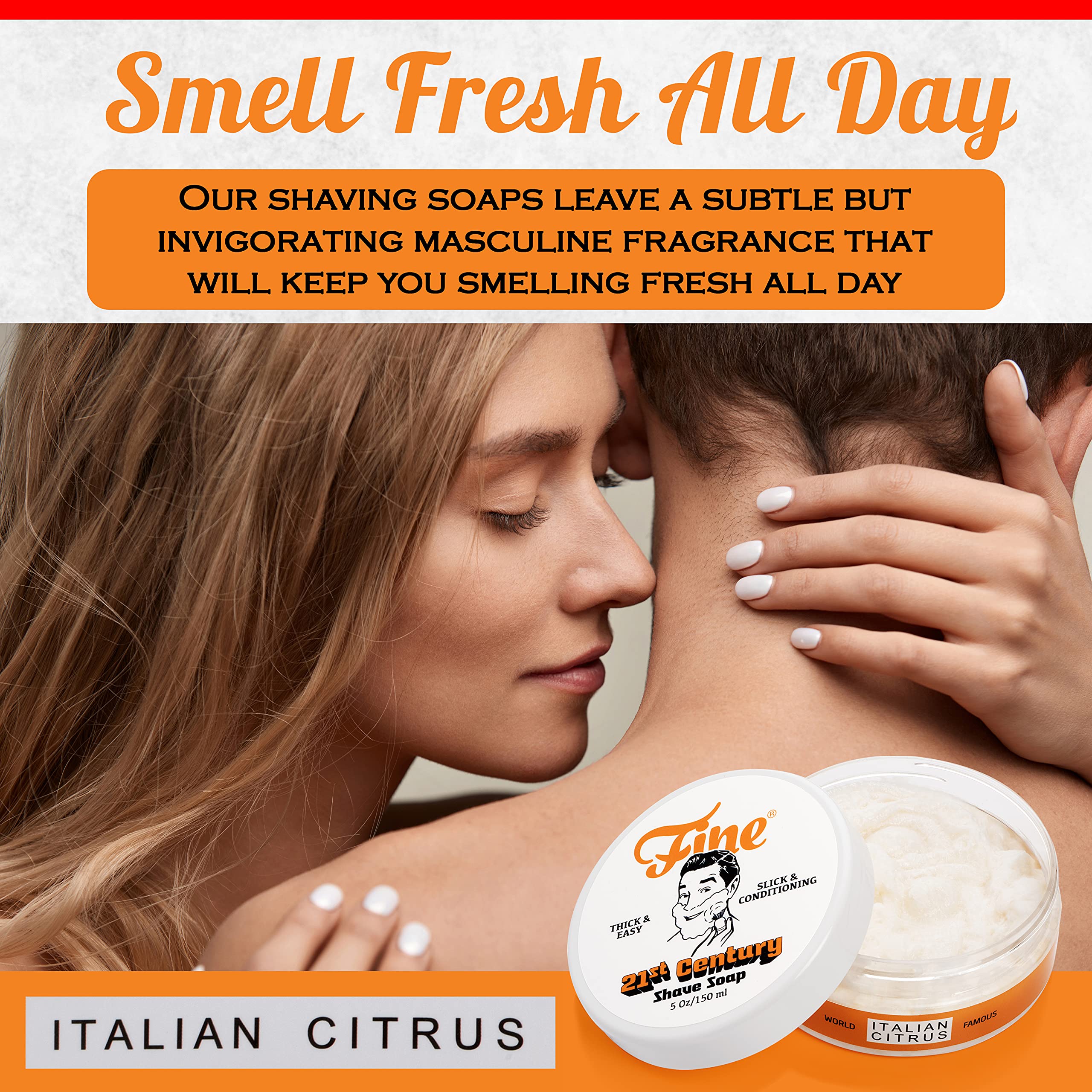 Mr. Fine 21C Men’s Shaving Soap, Builds Thick & Easy Lather, Protects From Razor Burn & Irritation, No Artificial Colors, Made In Italy, 5oz. (150ml), Italian Citrus