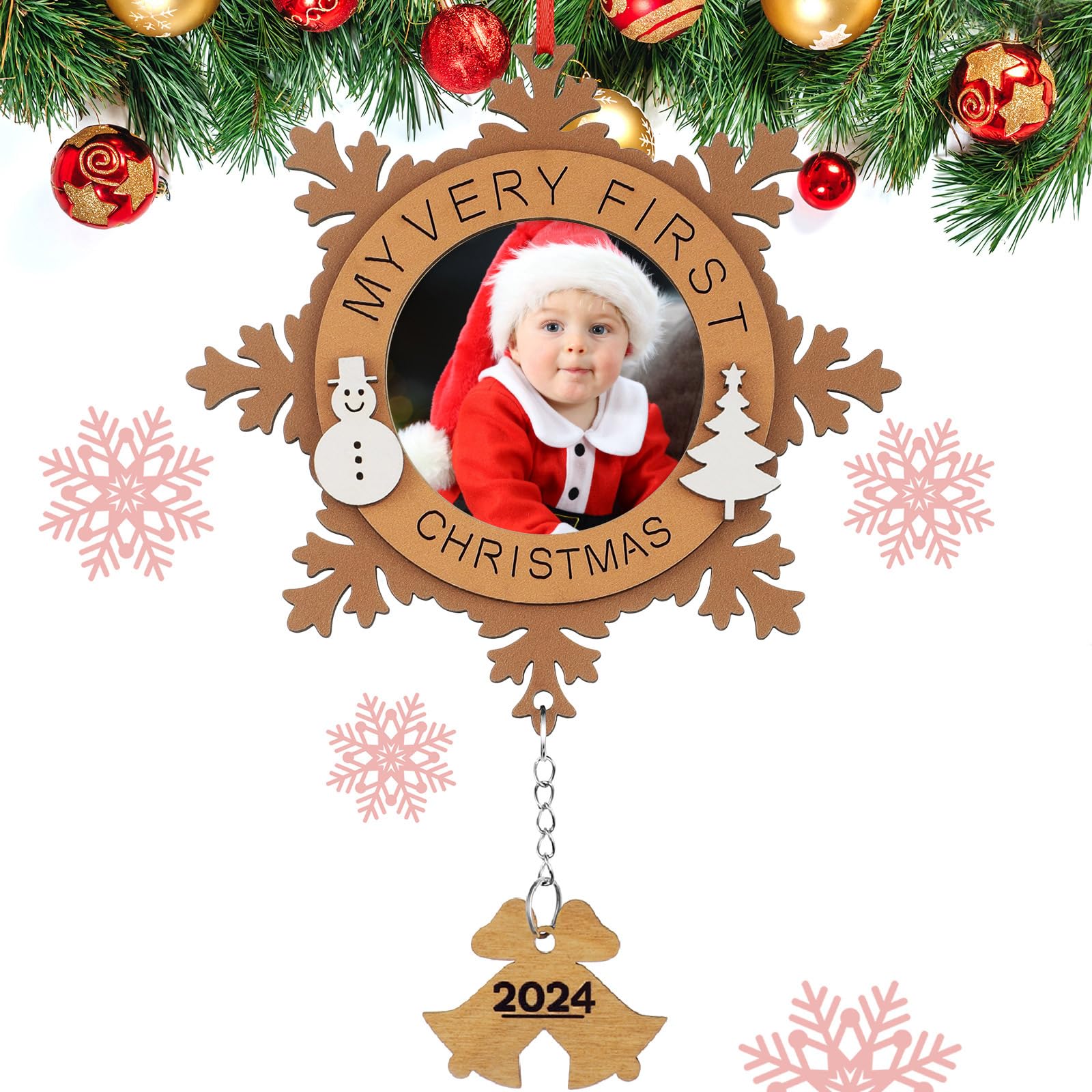 Jetec Baby's First Christmas Photo Ornament 2025 My Very First Christmas Photo Frame Xmas Baby's 1st Keepsake Picture for Newborn Baby Christmas Tree Decor