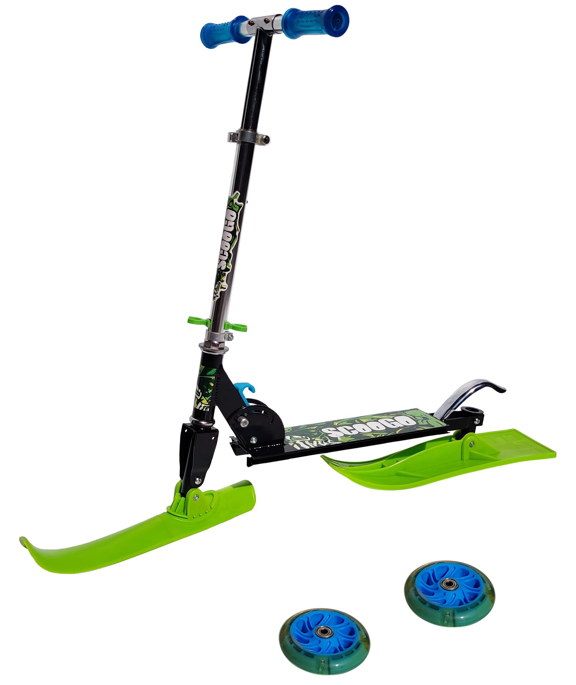 2 in1 Snow Sled Ski Scooter for Kids Compact Winter Snow Kick Ski Scooter