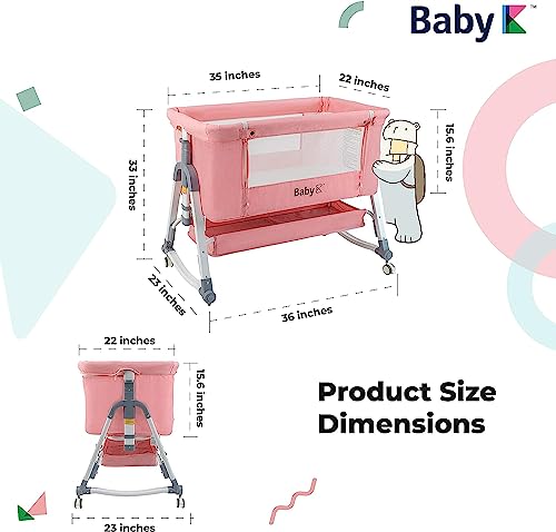 BABY K Baby Bassinet Bedside Sleeper (Pink) - 3 in 1 Bedside Bassinet Crib Attach To Bed - Convertible Bassinet With Breathable Attached Mesh Side and Mattress - Baby Co Sleeper For Bedside For Infant