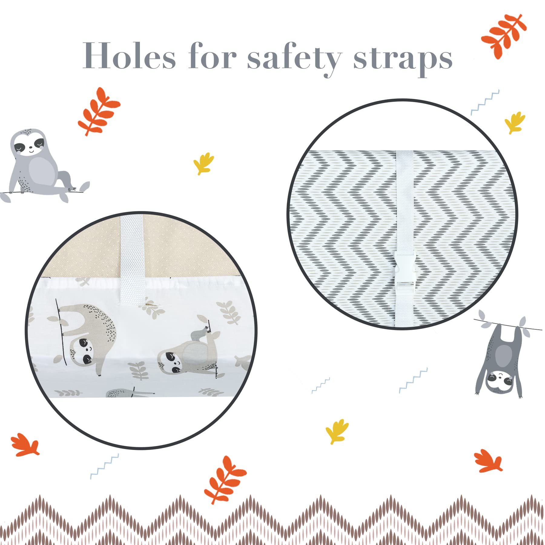My Little Zone 100% Cotton Changing Pad Cover for Baby Boys and Girls, Chevron - Breathable Bassinet, Mini Crib Mattress Fitted Sheets - Little Sloth, 32"x16" with 8" Deep Pocket, White-Grey, 2 Pack