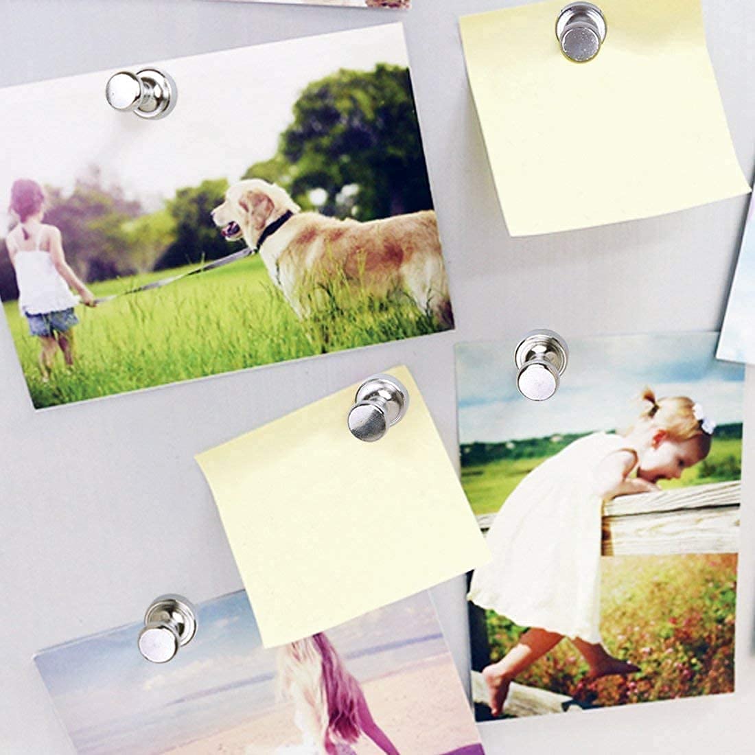 16Pcs Fridge Magnets Refrigerator Magnets, Strong Metal Magnets for Whiteboard, Magnets Fridge, Magnets for Kitchen, Office, School, Adults, Brushed Nickel