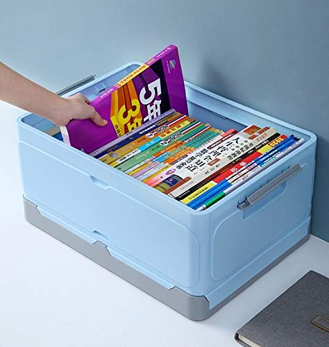 Durable Plastic Folding Storage Box Organizer with Lids, Folding Plastic Stackable, Containers for Home & Garage Organization (Blue)