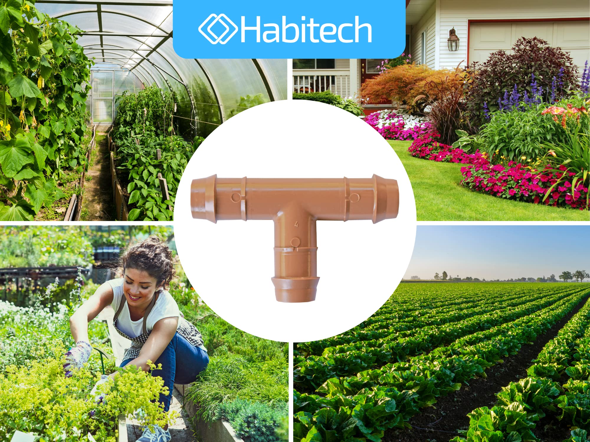 Habitech 1/2" Tee Drip Irrigation Fittings (12 Pack) - Barbed Drip Line Connector Tees compatible with Rain Bird and Most 1/2" Irrigation Tubing or Sprinkler Systems