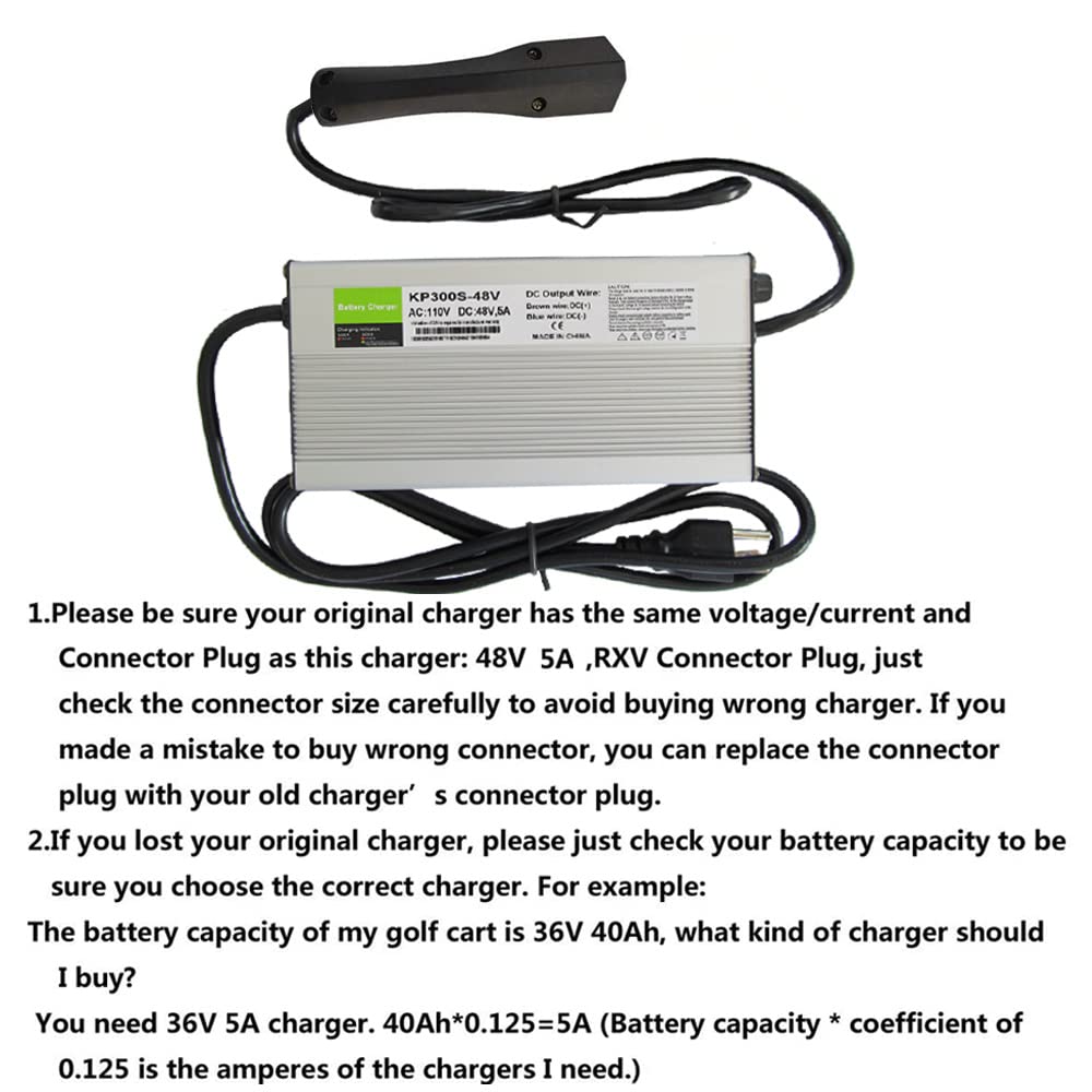aunstarwei 48V 5A RXV Golf Cart Battery Charger for Ez-Go EZgo TXT with RXV Plug 3 Prong