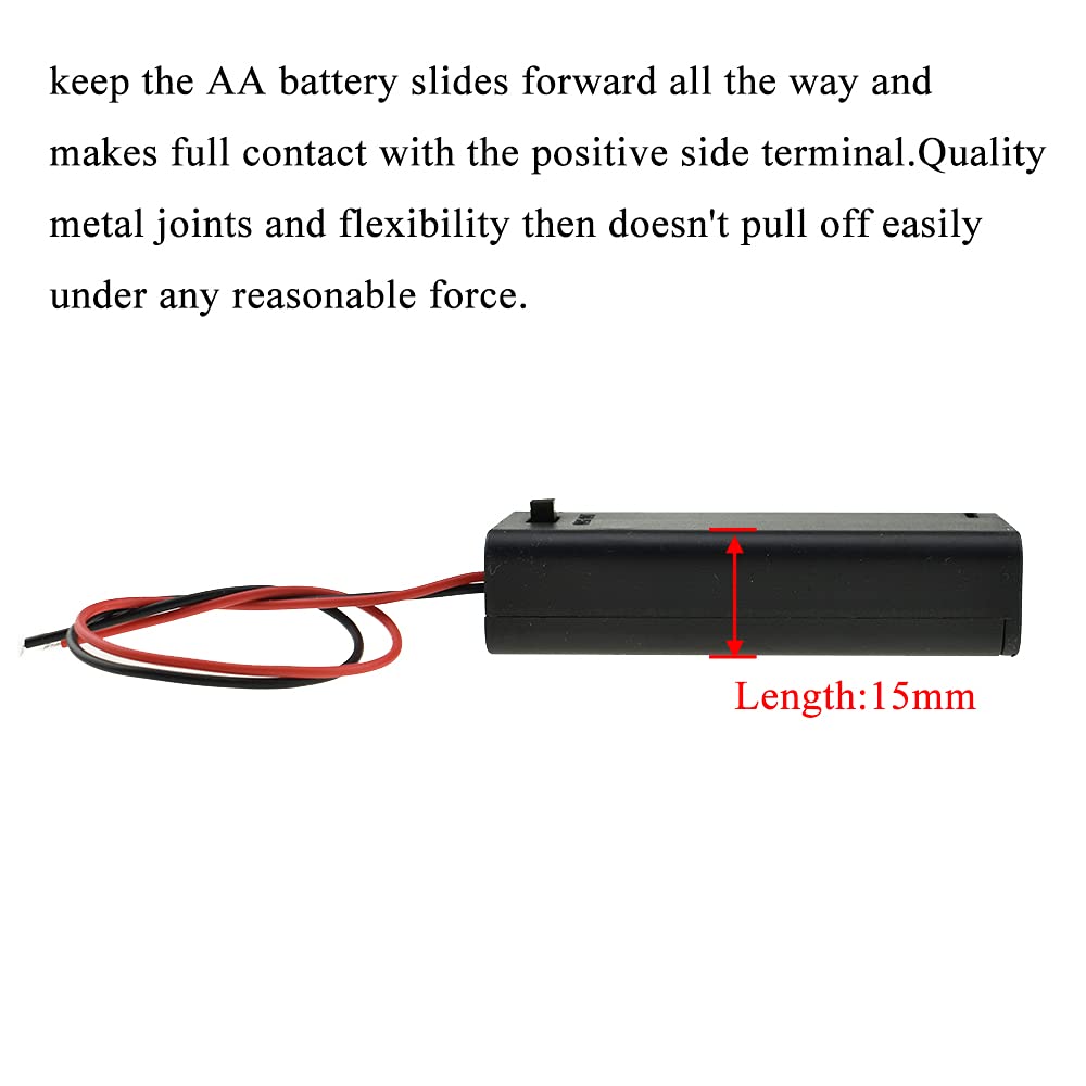 HAHIYO 3V AAA Battery Holder Bundle with Wire Sturdy Cover Flexible Springs Contact Build-in Switch Batteries Black Case Easy Install 8 Pieces for Wall Clocks Ham Radio Kids Toys, 2AAA-8Pieces