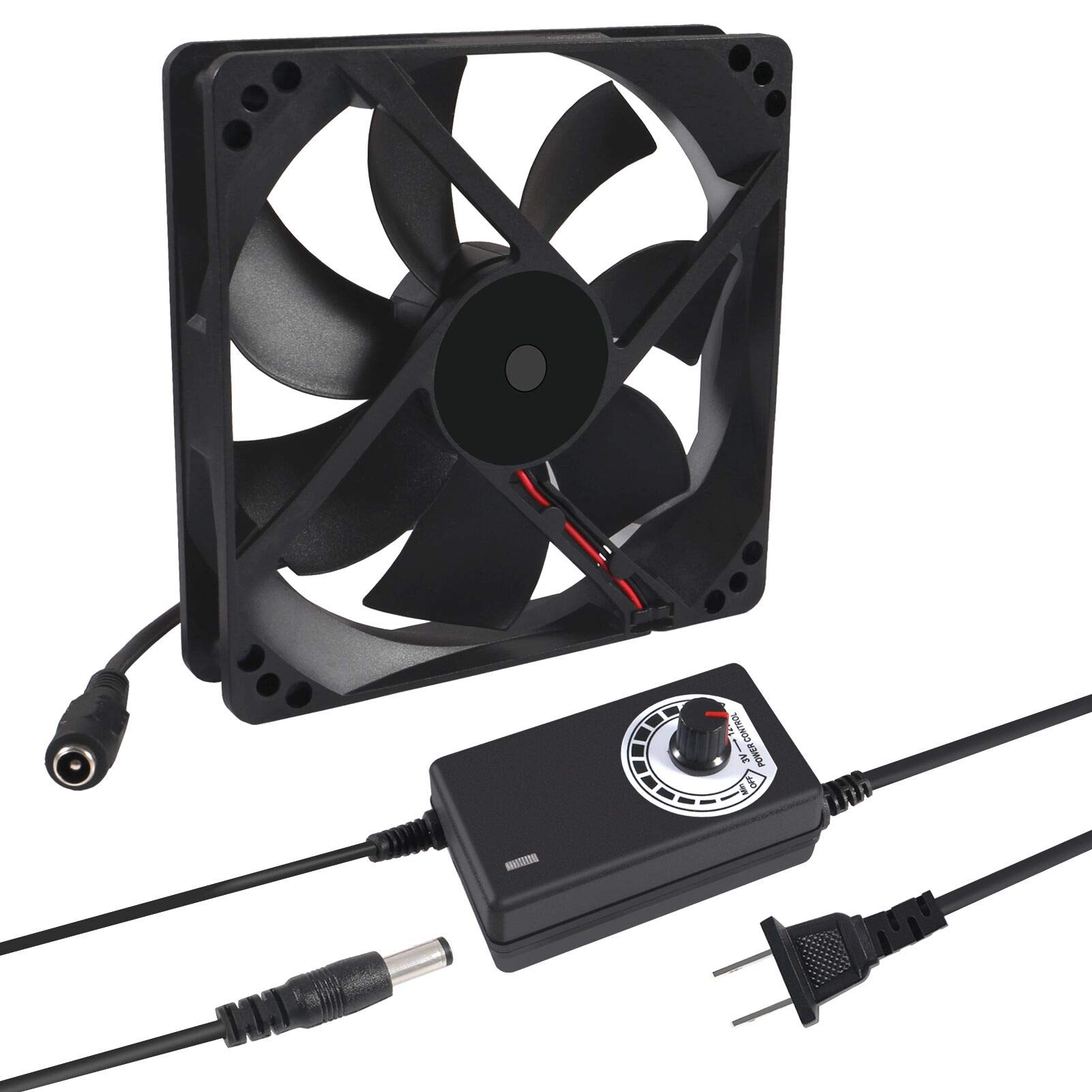 120mm x 25mm 110V 220V AC Powered Cooling Fan with Speed Controller 3V to 12V, 1225 AC 115V 120V 220V 240V for Cooling Ventilation Exhaust Projects, Receiver DVR Playstation Xbox Component Cooling
