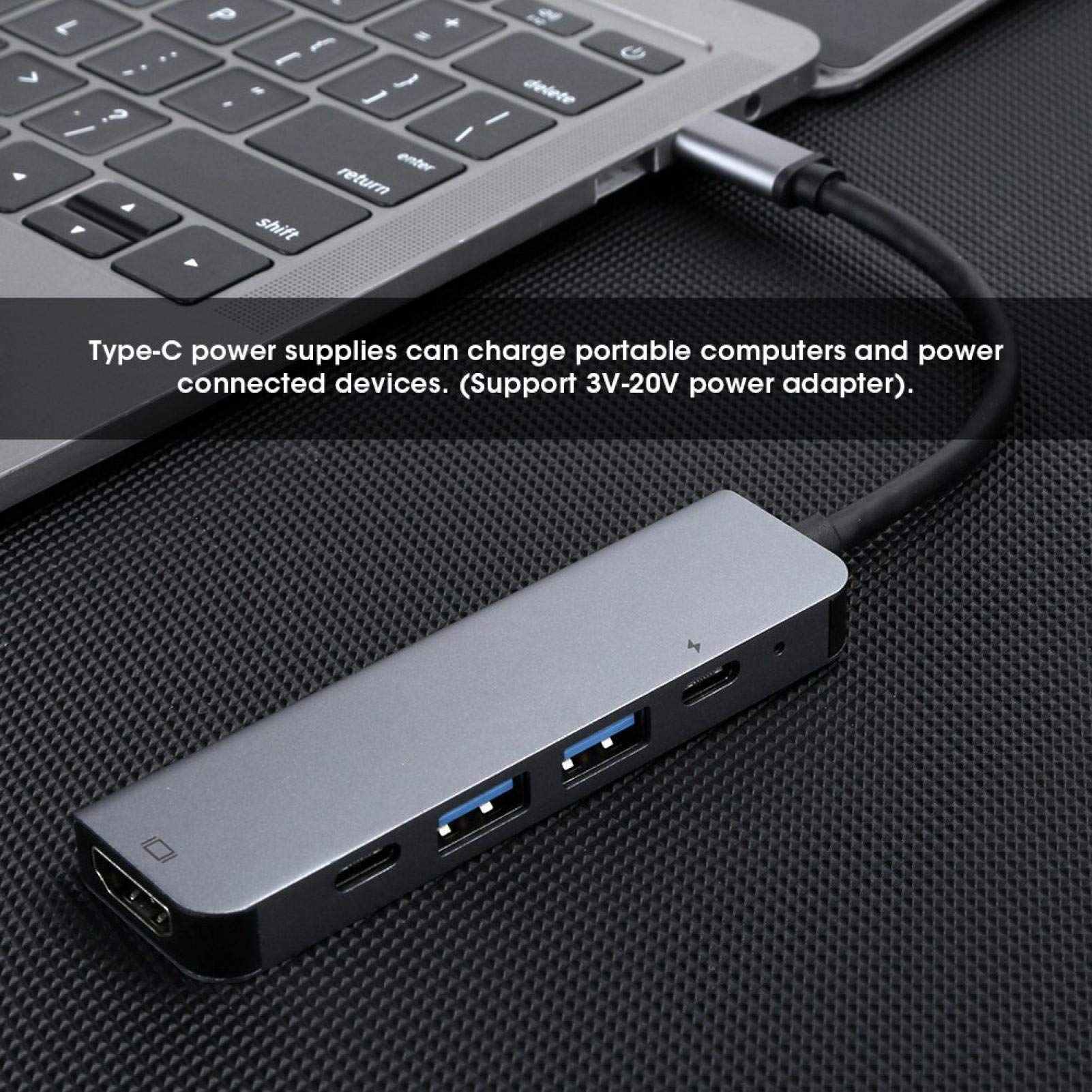 Dock, Hub Adapter, 5Gbps Aluminum Alloy 5‑in‑1 High Hardness for Laptop Computer