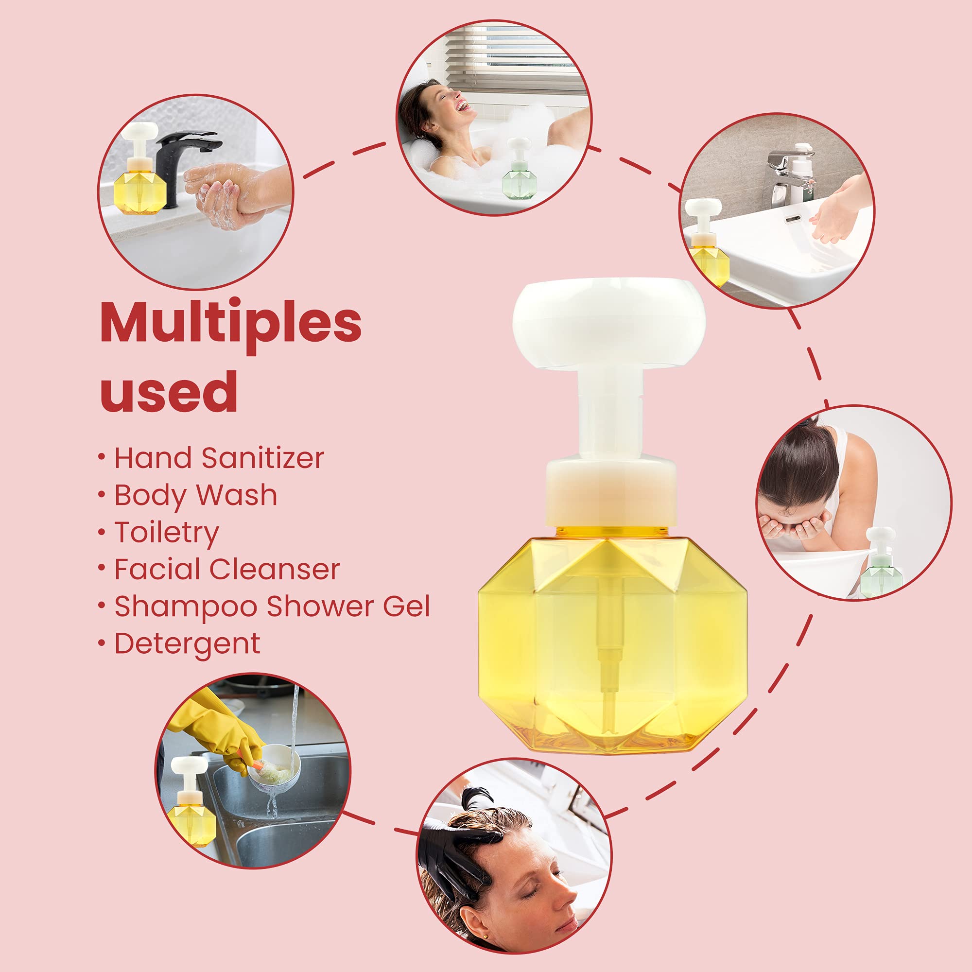 RONRONS 2 Pieces 300ml Flower Shape Foam Bottle Dispenser Empty Foaming Hand Soap Pump Bottles Plastic Refillable Cosmetic Containers Facial Cleanser Shampoo Shower Tube Packaging Holder, 10.14oz