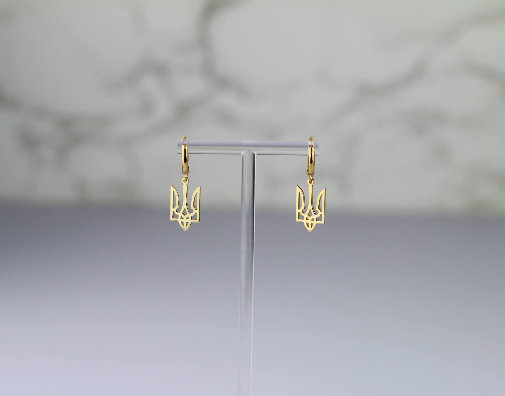 18K Gold Plated Sterling Silver Ukrainian Trident/Trizub Earrings | Genuine .925 Sterling Silver | Minimalist & Elegant Gift | Ukraine Jewelry