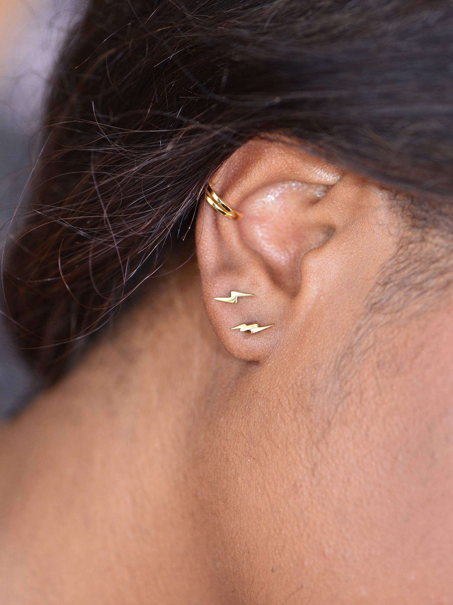 18K Gold Vermeil Tiny Gold Lightning Bolt Stud Earrings