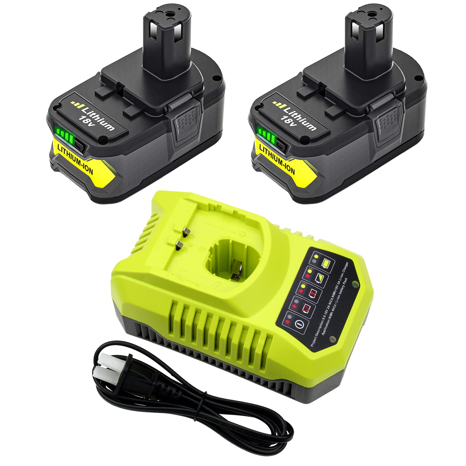 2Pack 6.0Ah Replacement for Ryobi 18V Battery and Charger Combo Replacement for Ryobi 18V Lithium P102 P103 P104 P105 P107 P109 P108 P190 P122 Cordless Tools Battery and P117 Charger