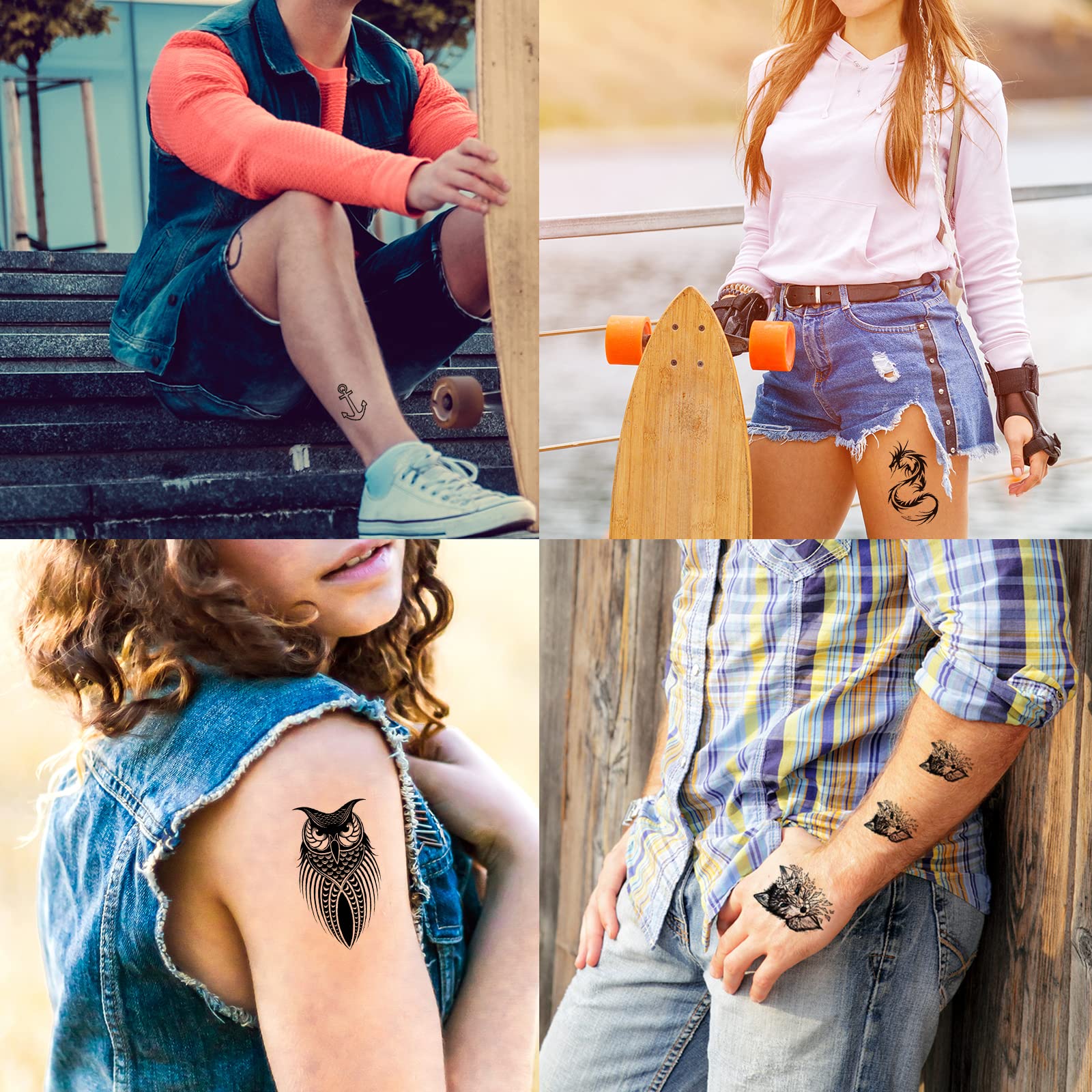 Hotoyannia 72 Sheets Halloween Tiny Temporary Tattoos Stickers, Fake Tattoos That Look Real And Last Long, Halloween Tattoos Include Black Scary Wolf Lion Tiger Skeleton Skull Tattoos