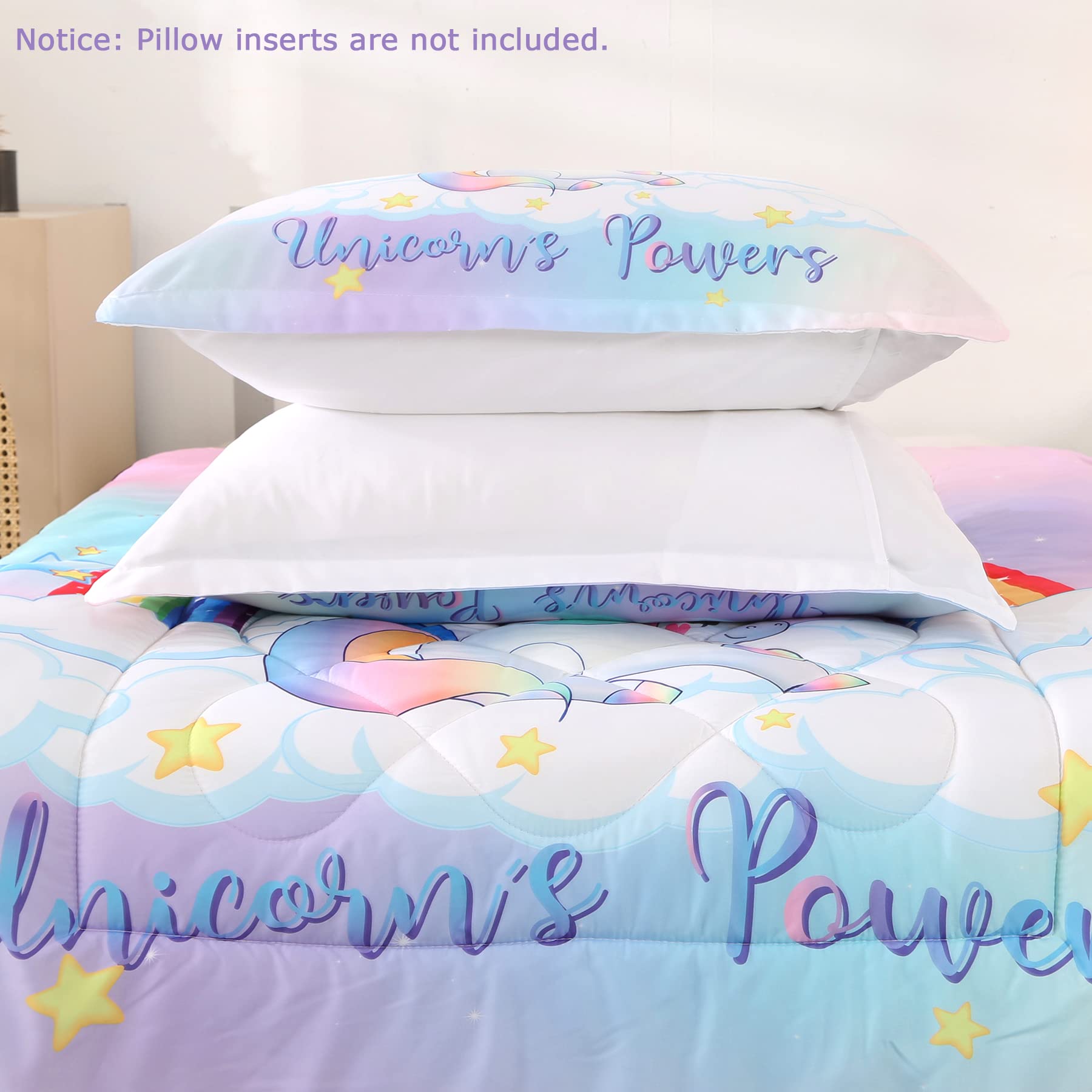 KINBEDY Unicorn Toddler Bedding Set Rainbow Soft Breathable Polyester Nursery Comforter with 2 Pillowcases for Baby Girls and Boys,Lavender
