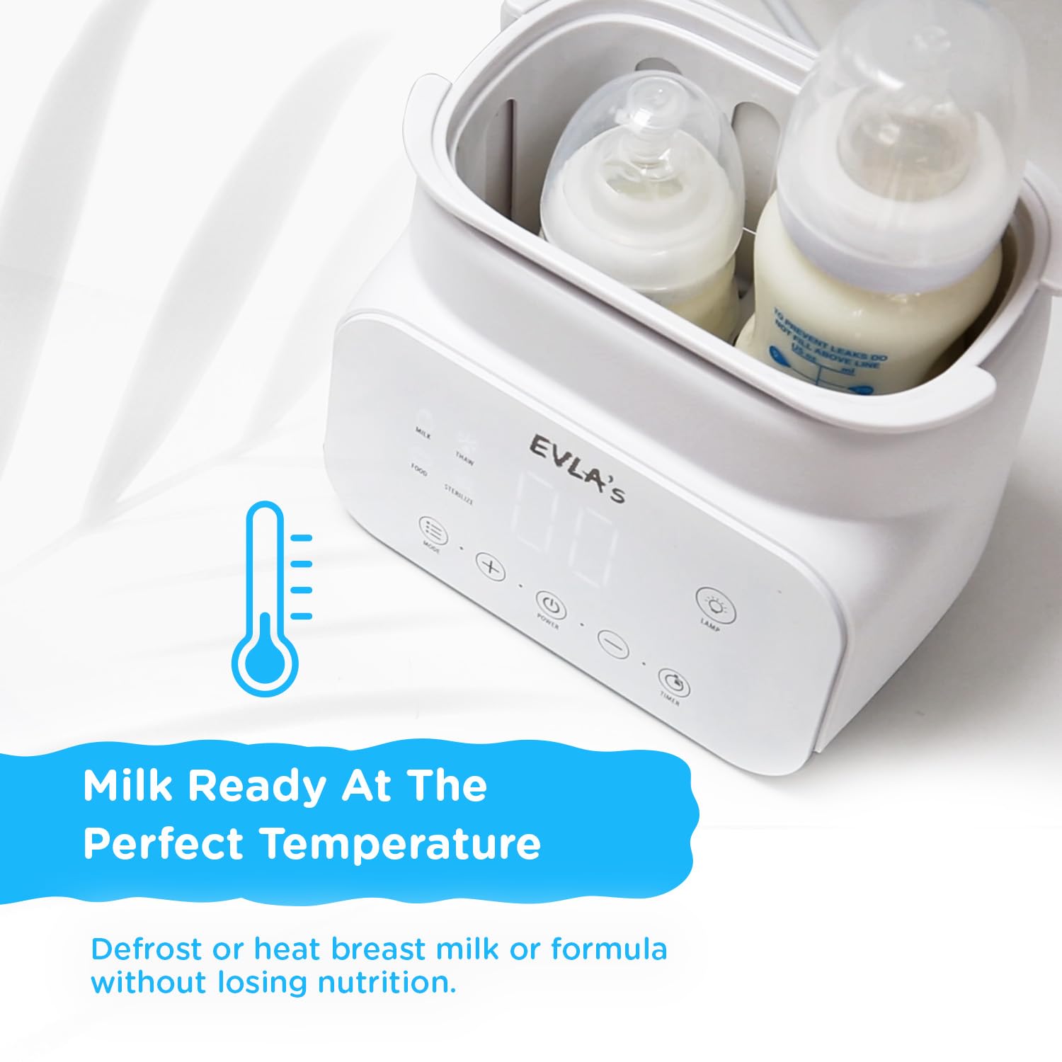 EVLA’S Baby Bottle Warmer, Multi-Function Feeding Bottle Warmer, Fast and Accurate Breastmilk and Formula Milk Warmer with Timer, Defrost, Keep Warm, Baby Food Jar Heating Functions, White