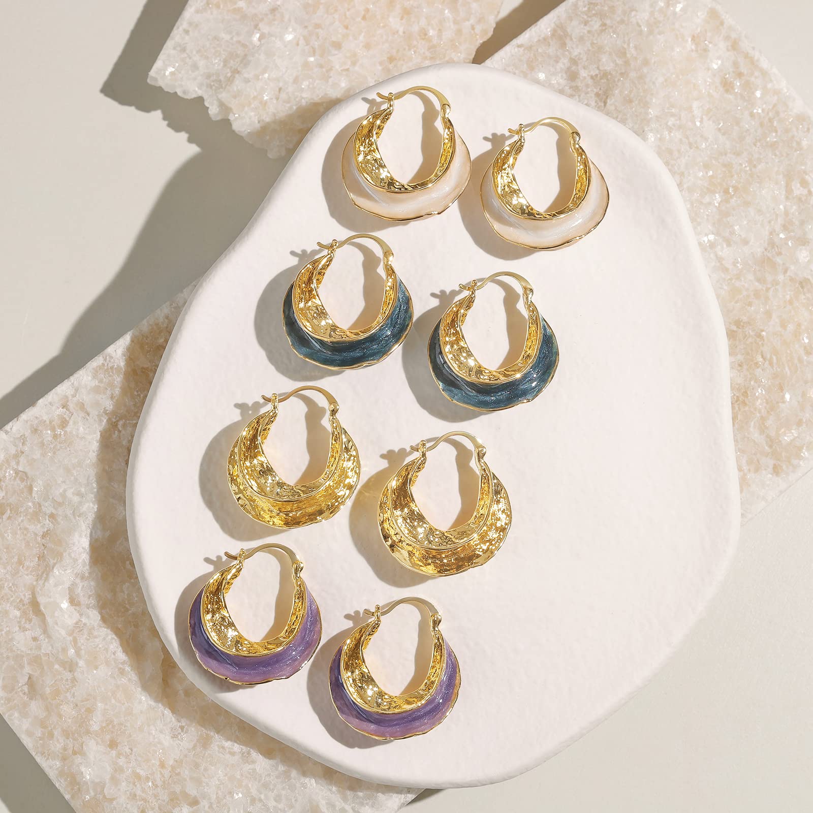 18K Hammered Gold Chunky Hoop African Fulani Earrings for Women